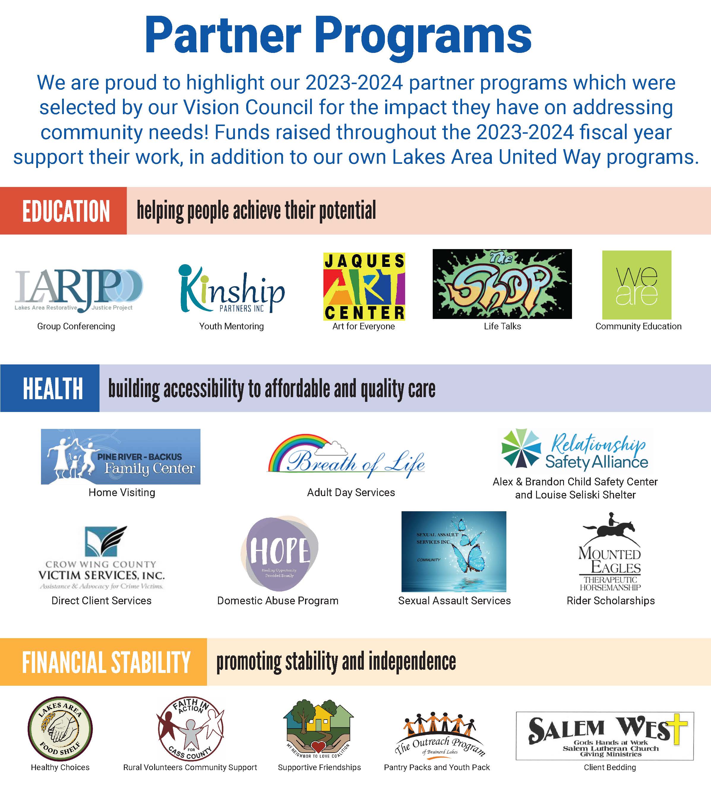 United Way Funded Programs | Lakes Area United Way